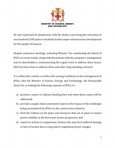 Energy Ministry Dissatisfied with JPSCo – Ministry of Science, Energy ...