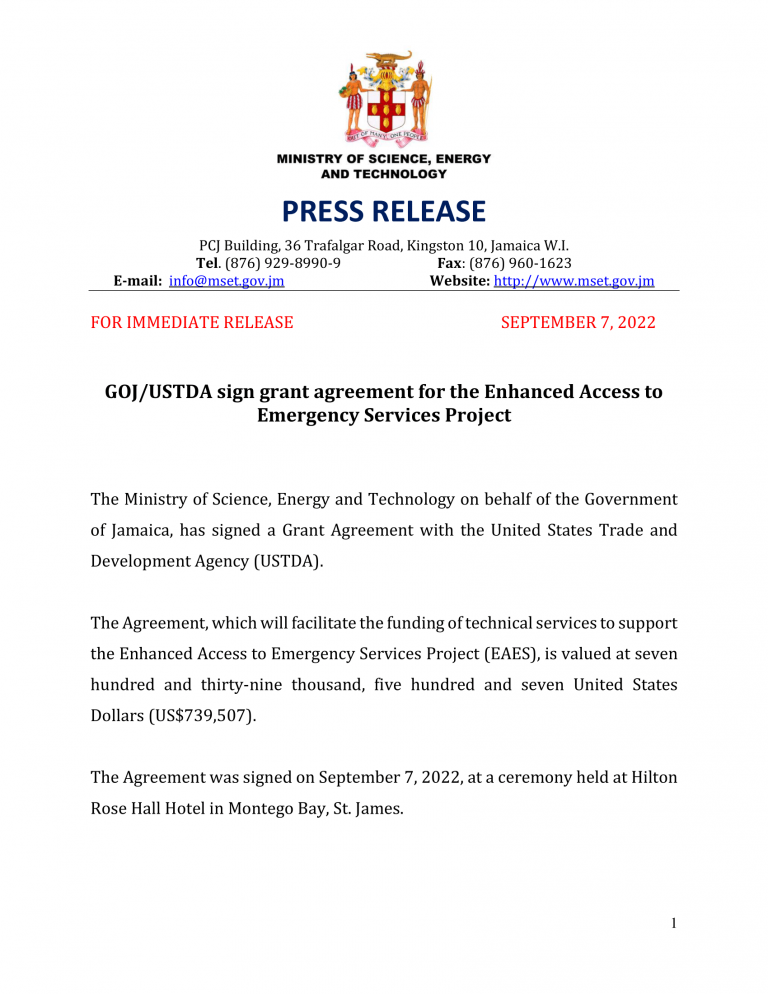 GOJ/USTDA Sign Grant Agreement – Ministry of Science, Energy ...